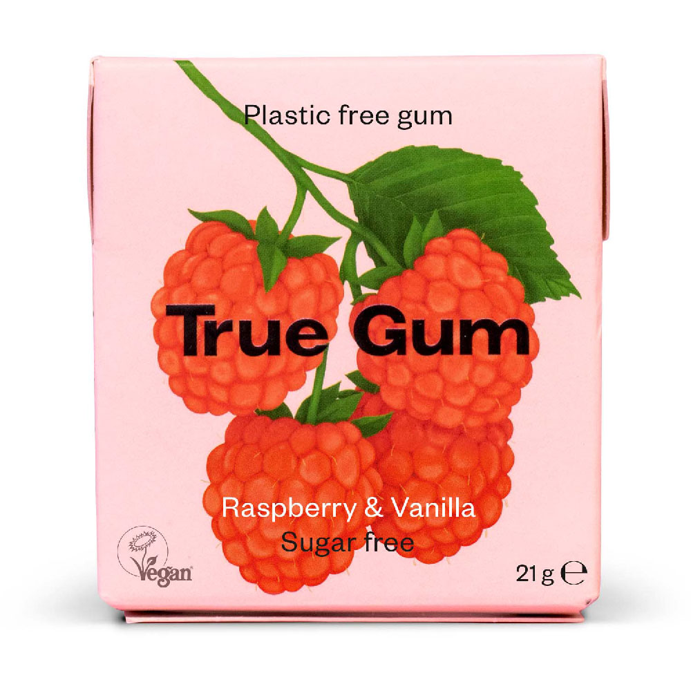 True Gum Plastic Free Chewing Gum - Raspberry & Vanilla 21g - mOrganics ...